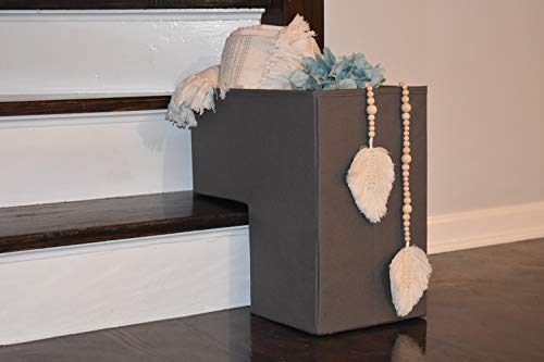 Stair Basket - Gray Staircase Storage Organizer with Board Divider & Handles - Step Container to Store Laundry, Toys & Household Items - Durable, Foldable, Easy to Carry