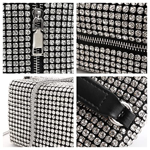 NOGUTU Silver Rhinestone Purse Rhinestone Crossbody Purse for Women Clutch Purse Evening Chain for Party Wedding