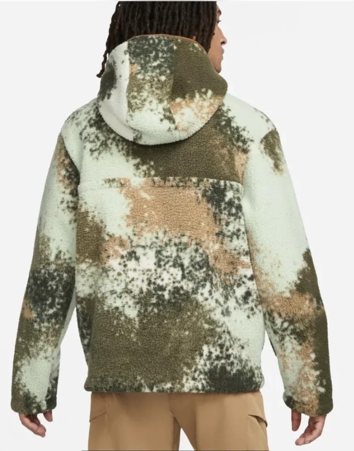 Nike Sportswear Sport Essentials+ Men's 1/2-Zip Sherpa Hoodie, Light Green Spark/Brown Basalt/Brown, MEDIUM