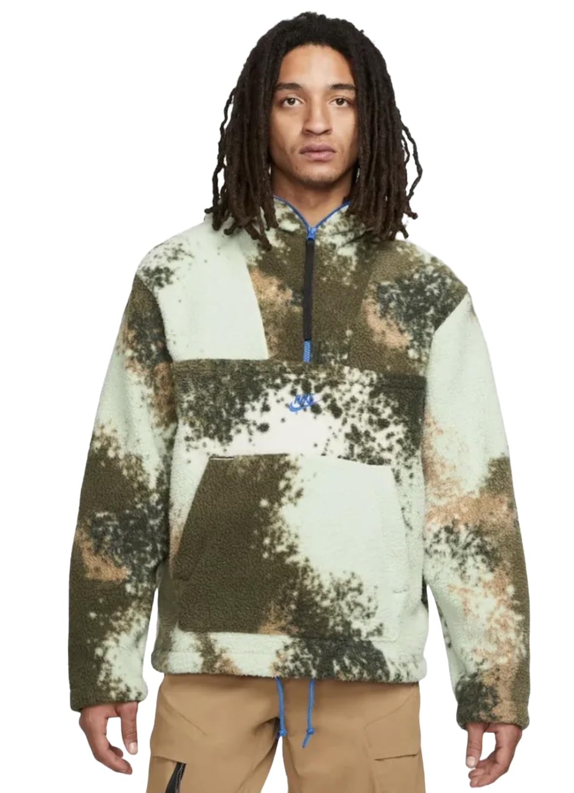 Nike Sportswear Sport Essentials+ Men's 1/2-Zip Sherpa Hoodie, Light Green Spark/Brown Basalt/Brown, MEDIUM