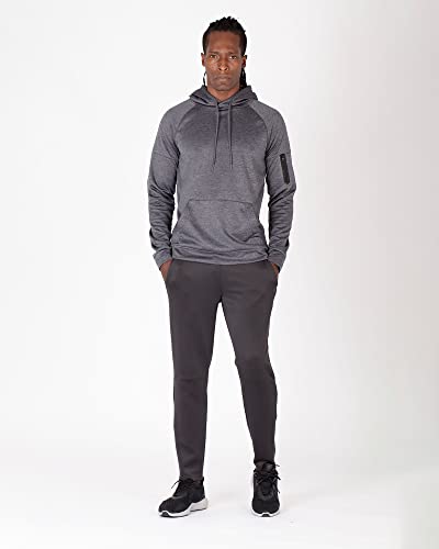 Layer 8 Men's Hoodie Performance Light Weight Tech Fleece Pullover Training Workout Athletic Sweatshirt Hooded Fitness Top (Medium Basalt Hthr)
