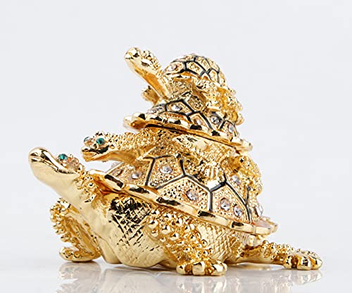 SEVENBEES Golden Sea Turtles Figurines Jewerly Trinket Boxes Hinged for Home Decor