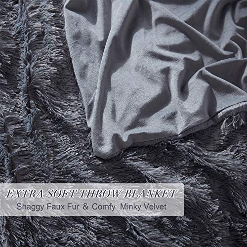 NexHome Soft Shaggy Faux Fur Blanket Throw Blanket 50" x 60", Solid Reversible Fluffy Cozy Comfy Microfiber Long Faux Fur Decorative Blankets for Sofa Couch Bed Chair Photo Props,Light Gray