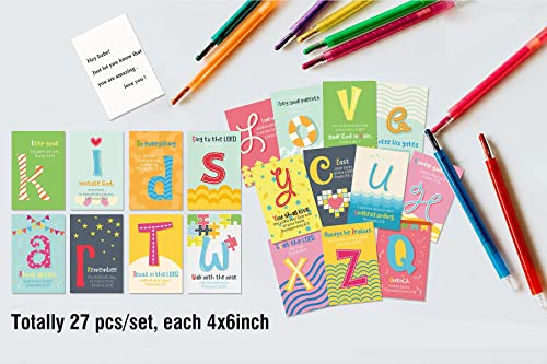 LHIUEM Abc's of God Scripture Wall Collage Kit, Bible Verse Wall Art,Set of 27 (4 X 6 Inch) Alphabet Scripture Cards,Inspirational Poster, Christian Kids Wall Kit for Classroom Playroom Wall Decor