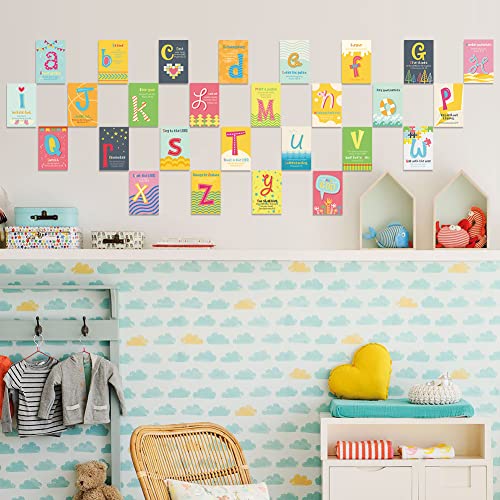 LHIUEM Abc's of God Scripture Wall Collage Kit, Bible Verse Wall Art,Set of 27 (4 X 6 Inch) Alphabet Scripture Cards,Inspirational Poster, Christian Kids Wall Kit for Classroom Playroom Wall Decor