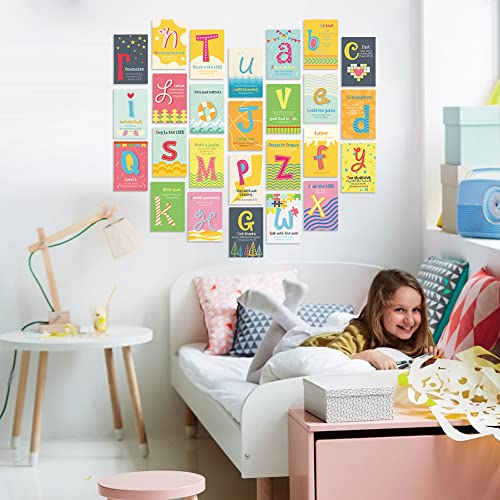 LHIUEM Abc's of God Scripture Wall Collage Kit, Bible Verse Wall Art,Set of 27 (4 X 6 Inch) Alphabet Scripture Cards,Inspirational Poster, Christian Kids Wall Kit for Classroom Playroom Wall Decor