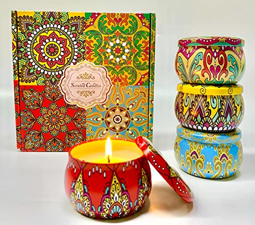 Scented Candles Gift Set 4 Pack, Candles for Home Scented, Aromatherapy Candles Natural Soy Wax with Pleasant Smell, Soy Scented Candles Gifts for Halloween Thanksgiving Christmas
