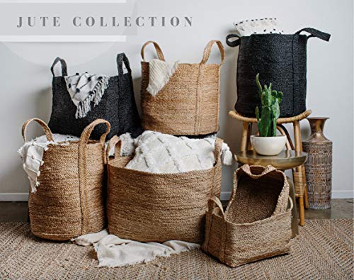 GooBloo Large Woven Storage Basket 100% Jute - 20” x 16” Tall Decorative Jute Rope Basket for Living Room, Toys or Blankets - Wicker Baskets with Handles - Handmade Natural Laundry Hamper