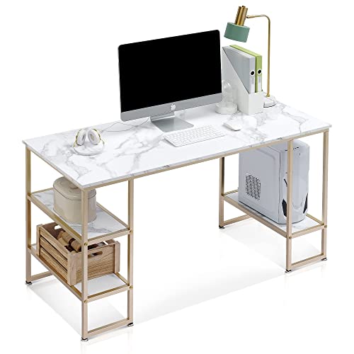 ivinta Computer Desk with Shelves White Desk Office Desk with CPU Stand Vanity Desk with Storage Modern Gaming Desk Study Writing Laptop Table