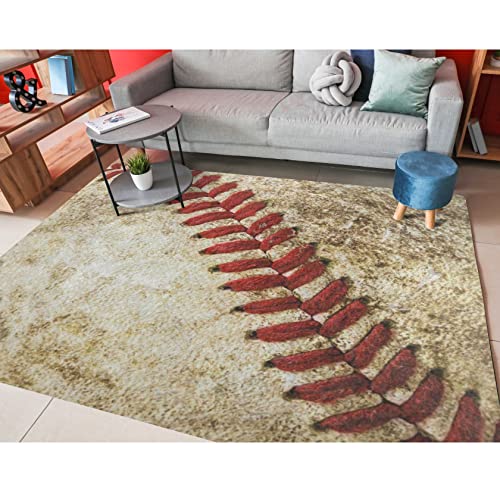 ALAZA Baseball Ball Vintage Non Slip Area Rug 5' x 7' for Living Dinning Room Bedroom Kitchen Hallway Office Modern Home Decorative