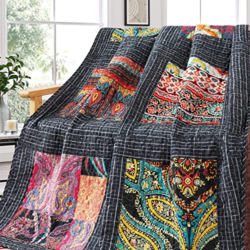 Travan Real Patchwork Quilted Throw Blanket Retro Cotton Blanket for Bed Couch Sofa (Lush Style, Throw Blanket), 60 x 78Inch