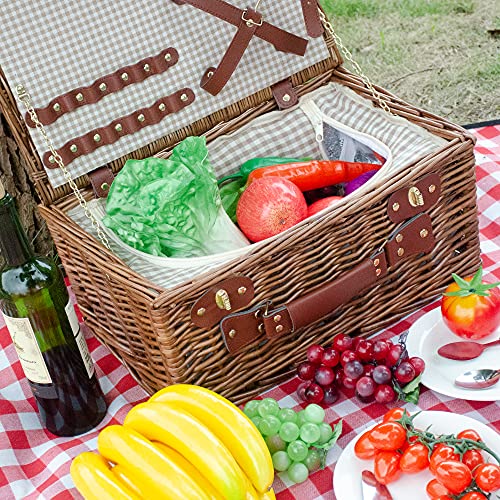 SatisInside Picnic Basket for 2 Wicker Picnic Set with Insulated Liner for Camping,Wedding,Valentine Day,Gift - Reinforced Handle, Coffee