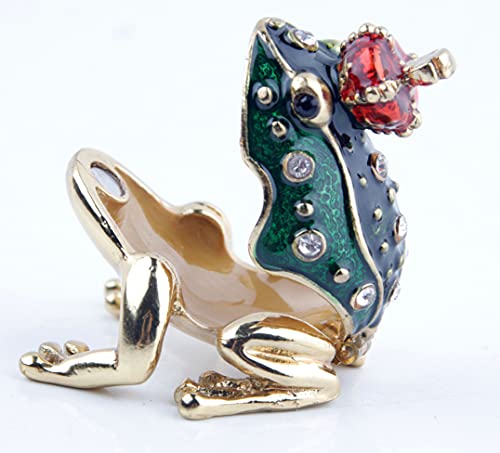 SEVENBEES Small Frog Prince Trinket Boxes Hinged Frog Figurine Jewelry Boxes Gift for Girls Women