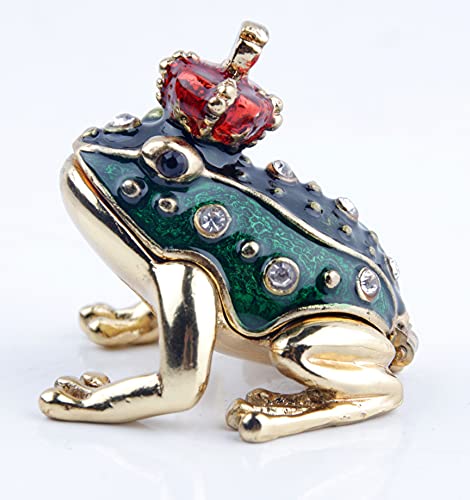 SEVENBEES Small Frog Prince Trinket Boxes Hinged Frog Figurine Jewelry Boxes Gift for Girls Women