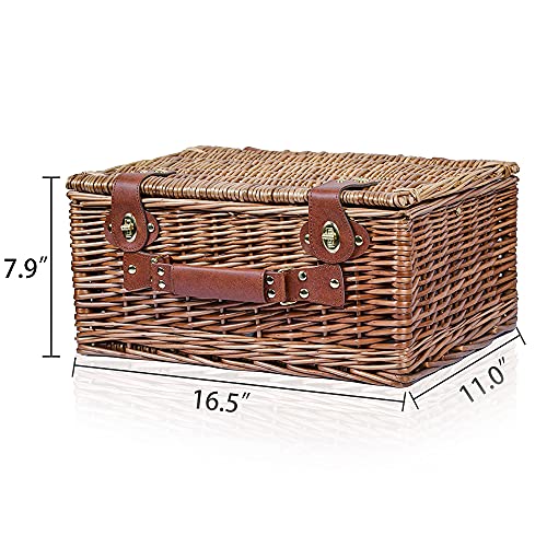 SatisInside Picnic Basket for 2 Wicker Picnic Set with Insulated Liner for Camping,Wedding,Valentine Day,Gift - Reinforced Handle, Coffee