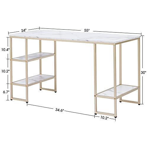 ivinta Computer Desk with Shelves White Desk Office Desk with CPU Stand Vanity Desk with Storage Modern Gaming Desk Study Writing Laptop Table