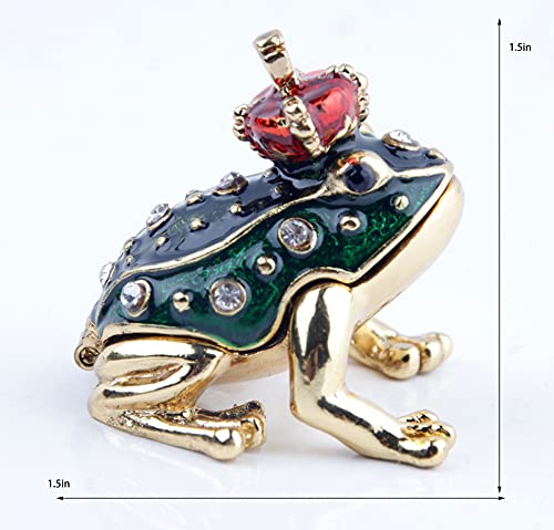 SEVENBEES Small Frog Prince Trinket Boxes Hinged Frog Figurine Jewelry Boxes Gift for Girls Women