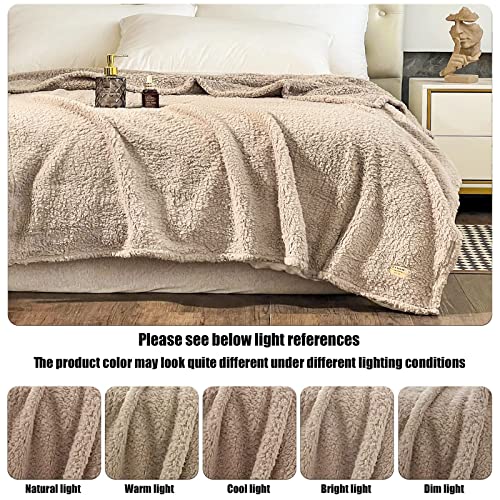 GONAAP Sherpa Fleece Throw Blanket Plush Fluffy Cozy Lightweight Blanket for Bed Sofa Couch Travel(Twin(60"x80"), Taupe)