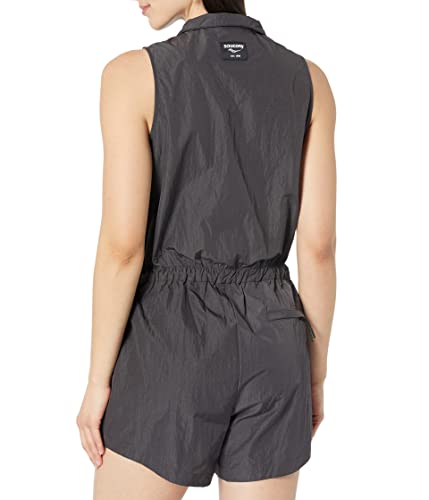 Saucony Unwind Romper for Women - Soft Nylon Crinkle Woven Fabric, Sleeveless Silhouette, and Comfy Basalt LG One Size