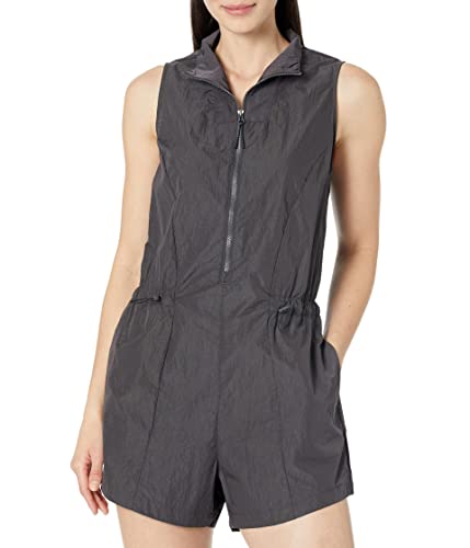 Saucony Unwind Romper for Women - Soft Nylon Crinkle Woven Fabric, Sleeveless Silhouette, and Comfy Basalt LG One Size