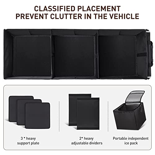 HIRALIY 4 in 1 Car Trunk Storage Organizer, Multi Compartment Collapsible Trunk Storage Box with Leakproof Insulated Bag for Car Truck SUV