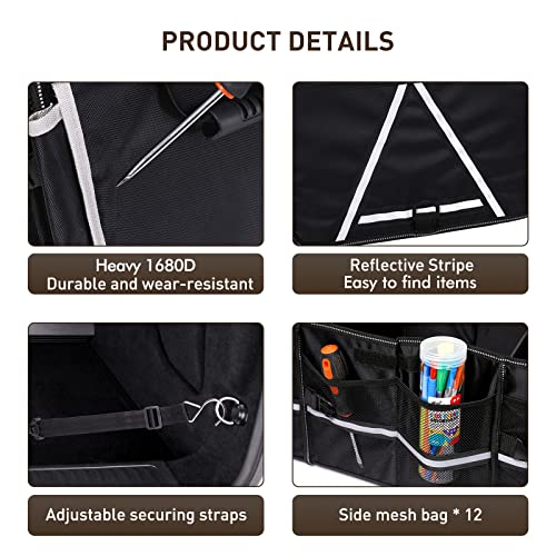 HIRALIY 4 in 1 Car Trunk Storage Organizer, Multi Compartment Collapsible Trunk Storage Box with Leakproof Insulated Bag for Car Truck SUV