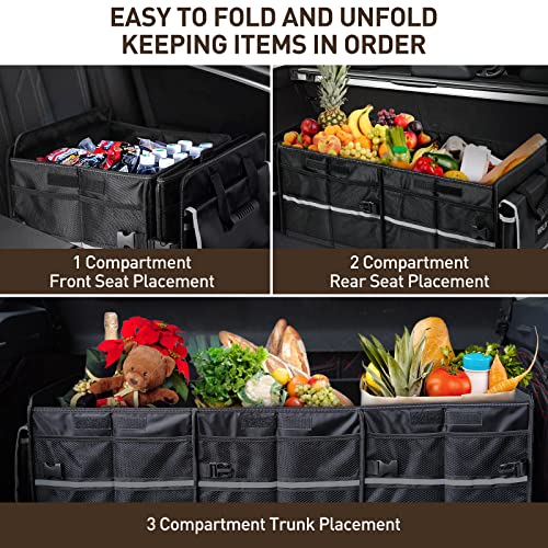 HIRALIY 4 in 1 Car Trunk Storage Organizer, Multi Compartment Collapsible Trunk Storage Box with Leakproof Insulated Bag for Car Truck SUV