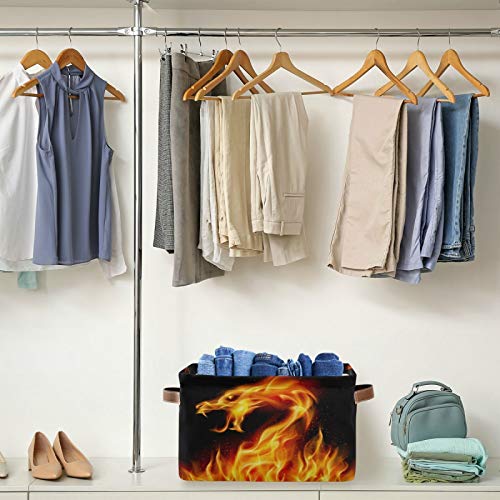 Storage Bins Abstract Fiery Dragon Storage Basket Collapsible Cube Rectangle with Handle Storage Box for Shelves Home Office Closet 1 Pack
