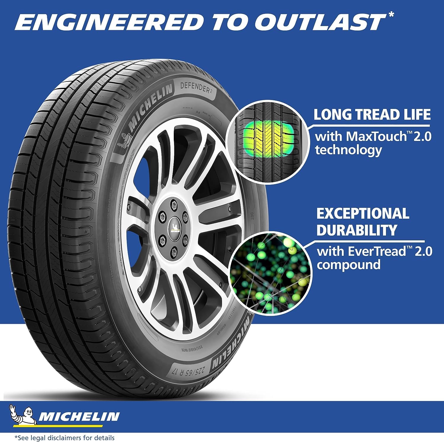 MICHELIN Defender2 All-Season Tire for Cars, Minivans, SUVs and Crossovers, 225/60R16 98H