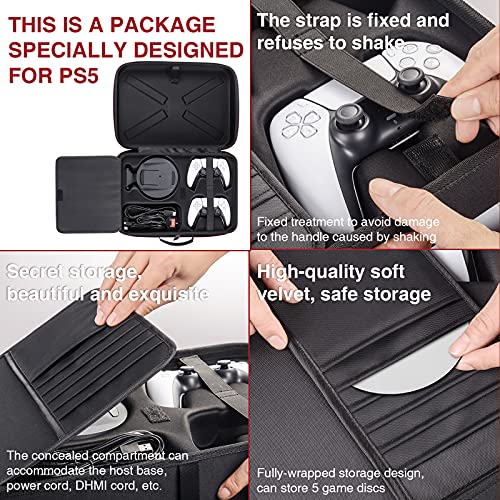 Double-Layer Design Protective Compatible with ps5 Carrying Case,Hard Shell Have Cushion Padding Travel Storage Bag Compatible with Playstation 5 Digital Edition/Disc game Consoles,Waterproof and Shockproof.