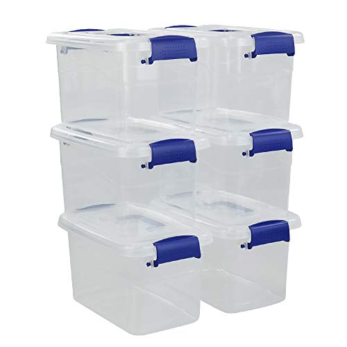 Ponpong 5.5 Quart Plastic Storage Boxes Bins Containers with Lids and Handles, 6 Packs