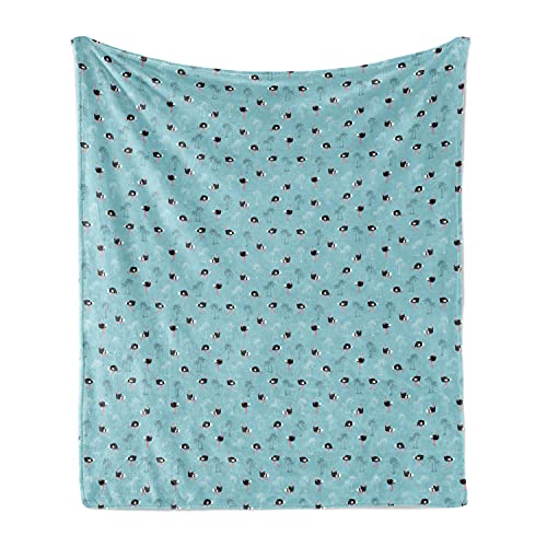 Lunarable Tropical Throw Blanket, Ostrich Birds and Palm Trees Exotic Animals Island Hipster Summer Print, Flannel Fleece Accent Piece Soft Couch Cover for Adults, 50" x 70", Blue Pink