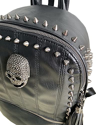 Women Skull Backpack Rivet Studded Fashion Daypack Gothic Purse Tassel Zipper (Slivet Round Rivet)