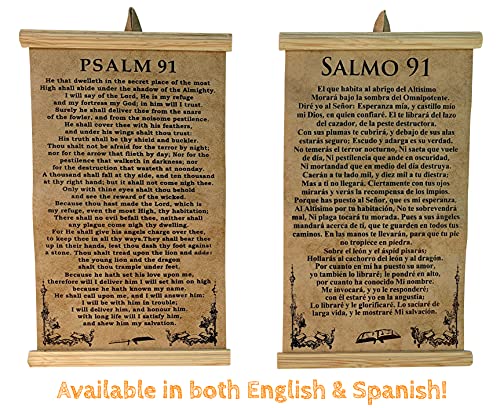 Psalm 91 He That Dwelleth in the Secret Place Prayer Blessing Scroll Decor Ready to Hang 14 x 8.5 in. Bible Verse Scripture Canvas-Style Decor Wall Art, Comfort Gift Rustic Home