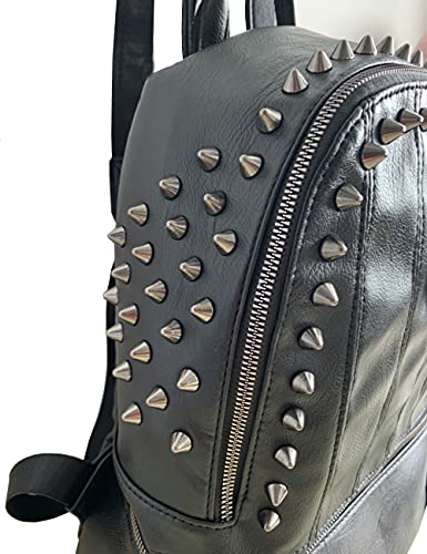 Women Skull Backpack Rivet Studded Fashion Daypack Gothic Purse Tassel Zipper (Slivet Round Rivet)