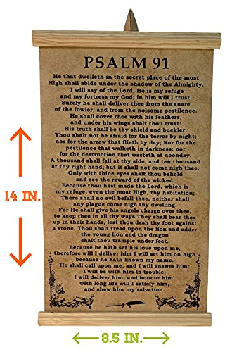 Psalm 91 He That Dwelleth in the Secret Place Prayer Blessing Scroll Decor Ready to Hang 14 x 8.5 in. Bible Verse Scripture Canvas-Style Decor Wall Art, Comfort Gift Rustic Home