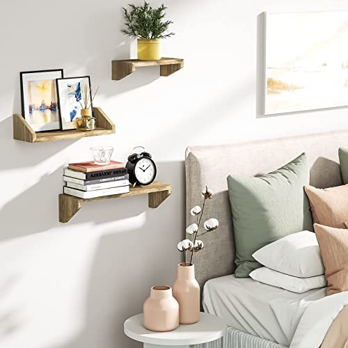 SZQINJI Floating Shelves Wall Mounted Solid Wood Shelf Display Ledge Storage Shelves for Living Room Kitchen Bathroom Carbonized Black Set of 3