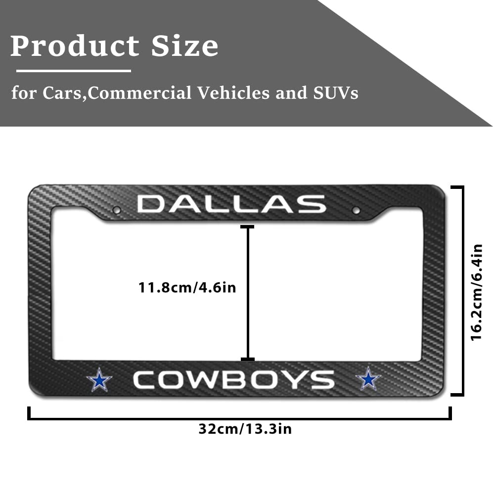 2 Pack Black License Plate Frames for Cowboys,Carbon Fiber License Tag Plate Frames Holder,with All The Screw Parts