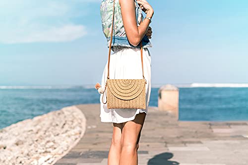QRZEK Straw Crossbody Bag Straw Shoulder Bag Casual Beach Straw Handmade Bag for Women