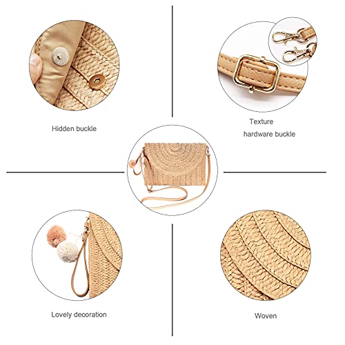 QRZEK Straw Crossbody Bag Straw Shoulder Bag Casual Beach Straw Handmade Bag for Women