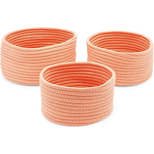 Farmlyn Creek Cotton Woven Baskets for Storage, Peach Organizers (3 Sizes, 3 Pack)