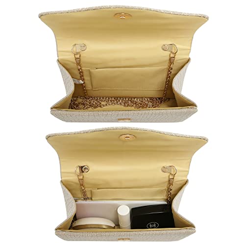 Dasein Chain Clutch Purse Glittering Evening Bag Party Cocktail Prom Handbags for Women (Gold)