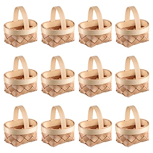 Yardwe 12pcs Mini Woven Baskets with Handles, Wood Chip Baskets, Miniature Flower Baskets, for Wedding Party Favors Crafts Farmhouse Decor (2.4 x 2 x 2.4 Inch)