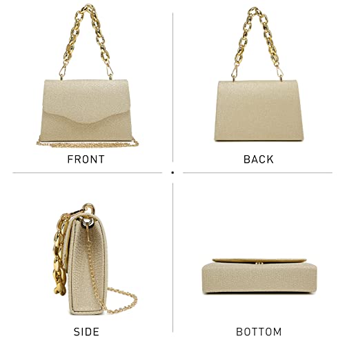 Dasein Chain Clutch Purse Glittering Evening Bag Party Cocktail Prom Handbags for Women (Gold)