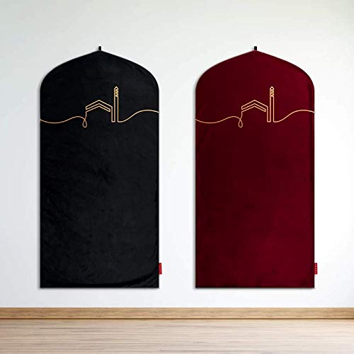 TAKVA Premium Prayer Mat | Kaaba Collection (ComfitPlus, Kaaba Maroon) Padded Memory Foam Prayer Rug, Muslim, Islamic Prayer Rugs