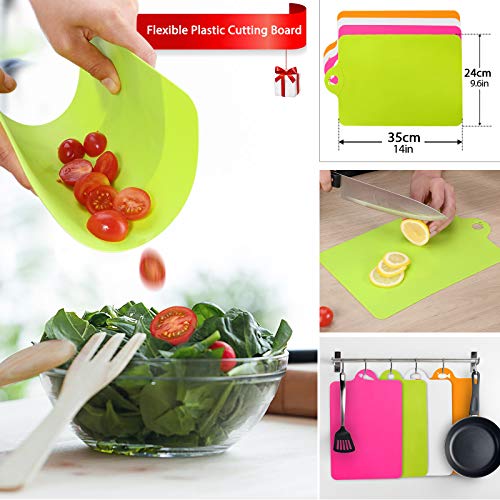 MASTERTOP Cutting Board Set for Kitchen Holder - Index Plastic Chopping Board Set of 4, BPA Free, No Slip, Dishwasher Safe, Thicker Cutting Boards With Draining Rack Organizer, 1 Pair of Scissors