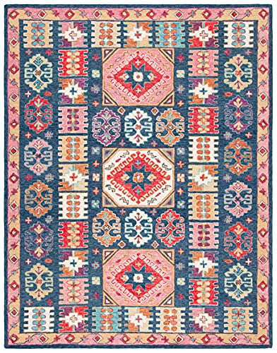 Safavieh Aspen Collection 10' x 14' Blue/Red APN518M Handmade Boho Premium Wool Living Room Dining Bedroom Area Rug