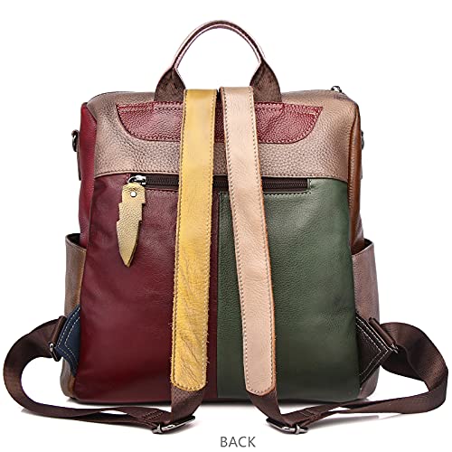 Segater Multicoloured Backpack Fashion Genuine Leather 2 Ways Convertible Shoulder Bag Vintage Patchwork Handbag Travel Satchel Rucksack