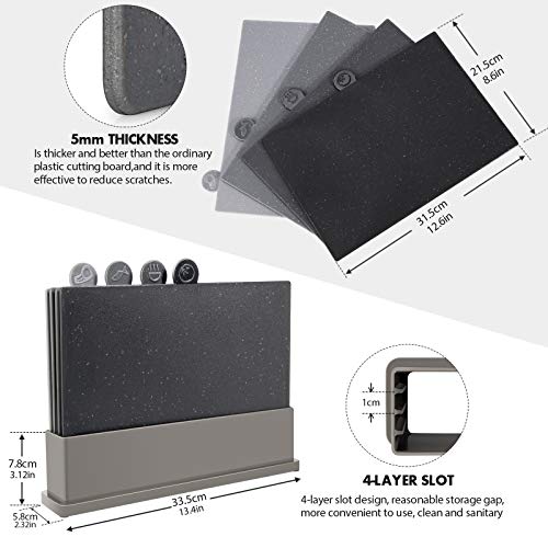 MASTERTOP Cutting Board Set for Kitchen Holder - Index Plastic Chopping Board Set of 4, BPA Free, No Slip, Dishwasher Safe, Thicker Cutting Boards With Draining Rack Organizer, 1 Pair of Scissors