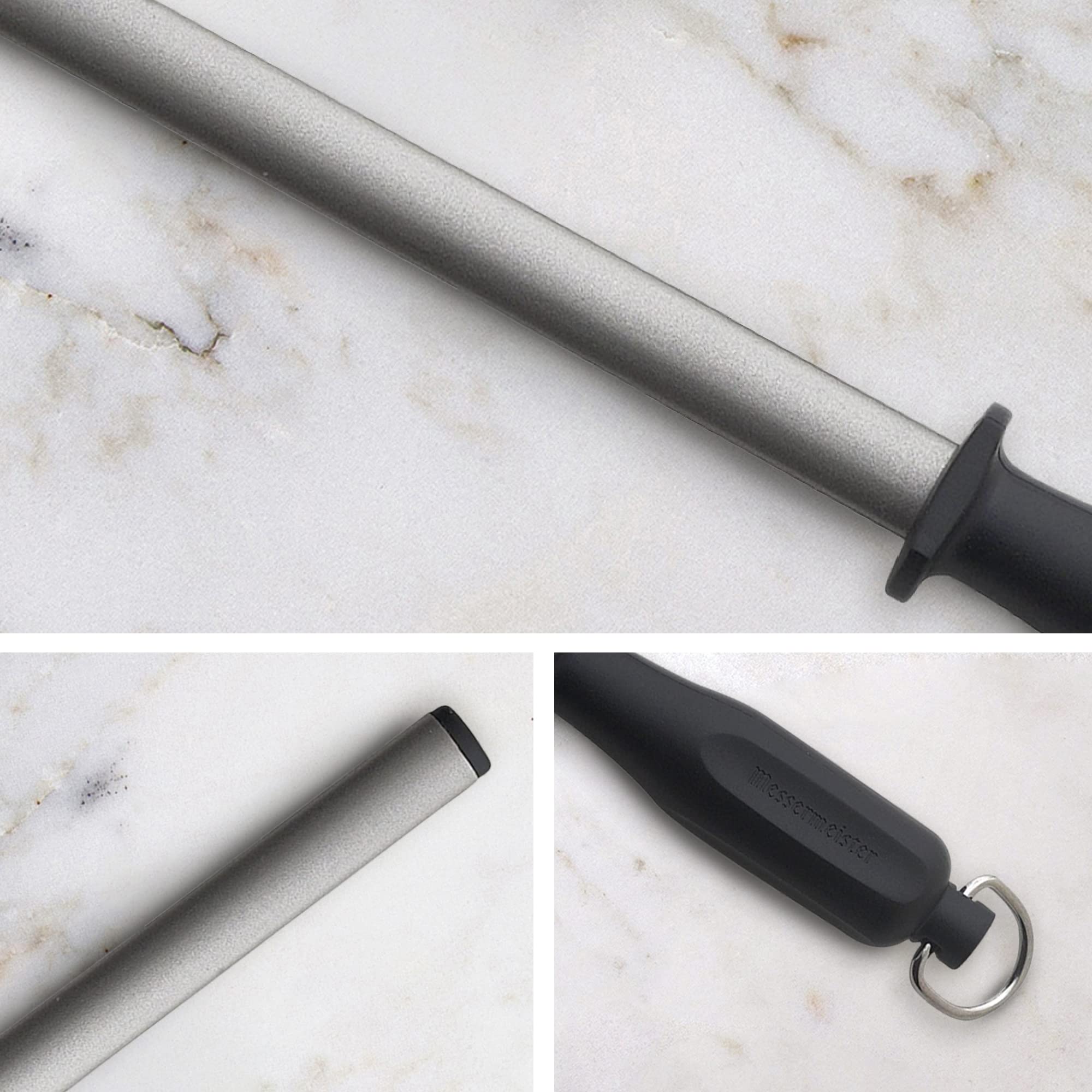 Messermeister 10” Diamond Oval Sharpening Rod - Knife Sharpener - Fast-Cutting 800 Grit Diamond Abrasive - Ergonomic Handle & Non-Marking Tip